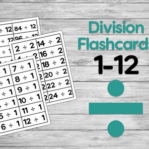 Division Flashcards 1-12 Printable - Elementary Flash Cards - Kids ...