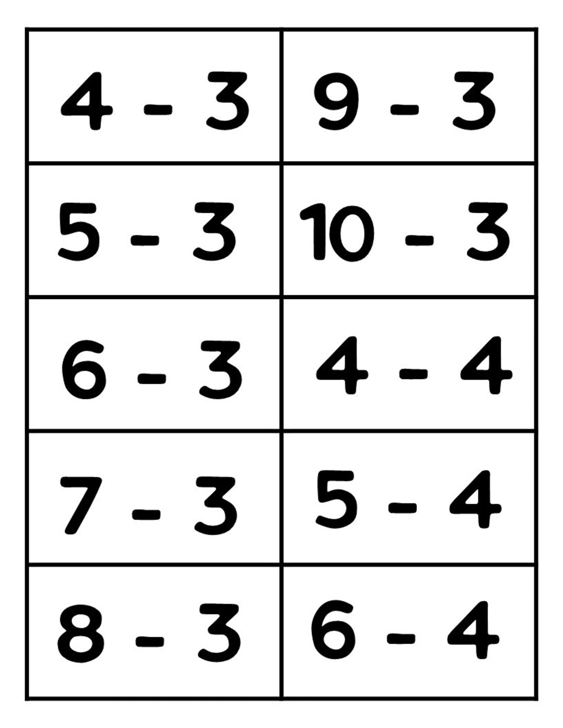 Subtraction Flashcards 0-10 - Printable - Instant Download - Elementary ...