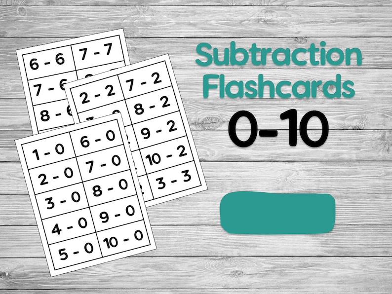 Subtraction Flashcards 0-10 - Printable - Instant Download - Elementary ...
