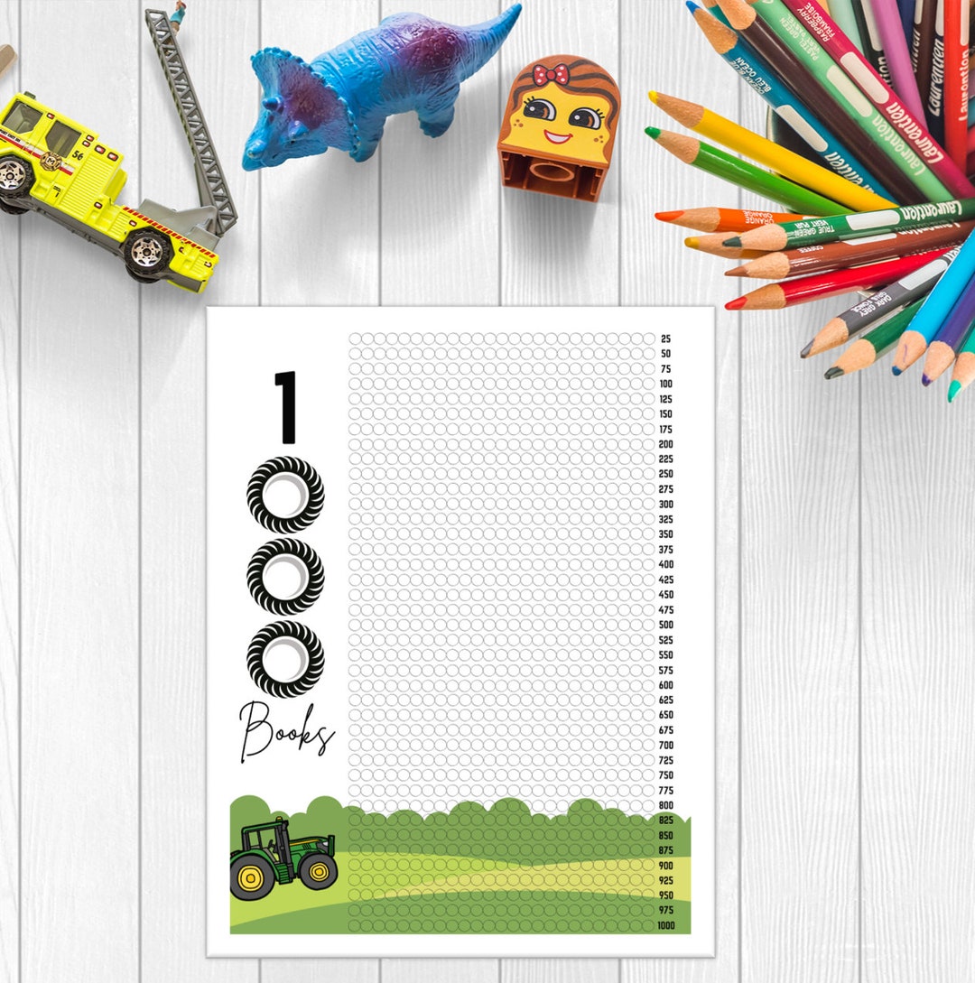 1000 Books Reading Chart – Farm Tractor Printable Tracker (digital ...
