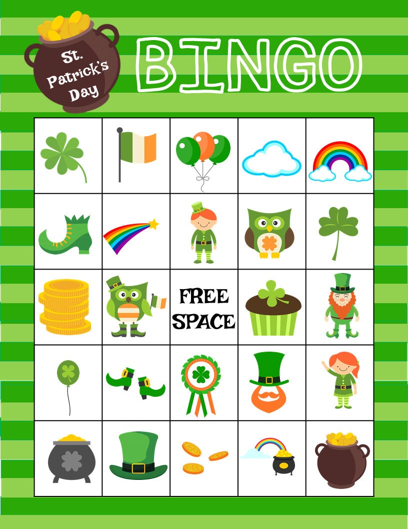 St. Patrick's Day Bingo for Kids Printable 20 Bingo Cards Elementary ...