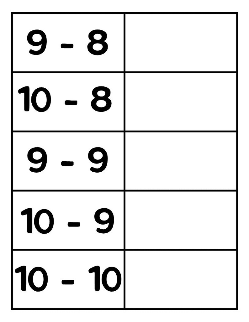 Subtraction Flashcards 0-10 - Printable - Instant Download - Elementary ...