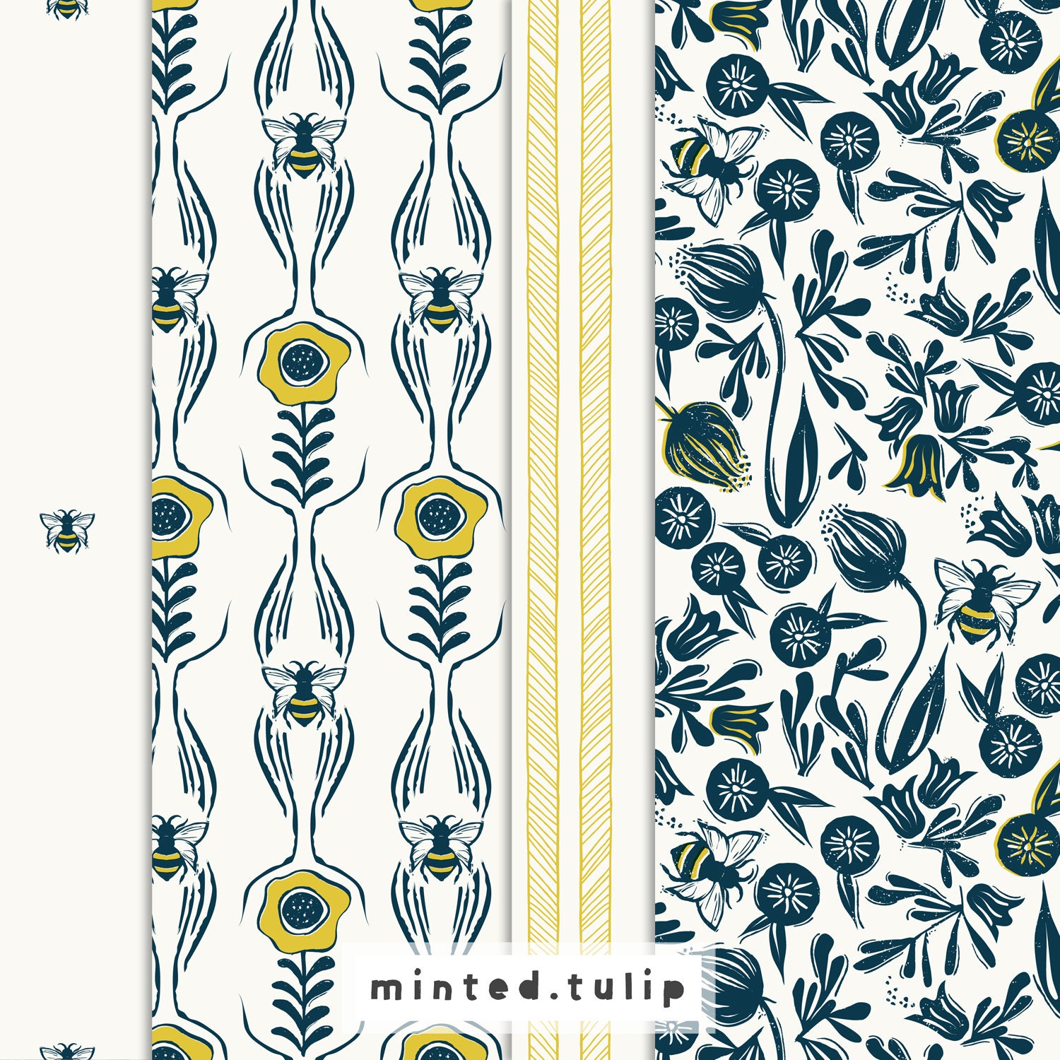 Botanical Bee Prints Digital Paper Collection Set of 12 - Etsy