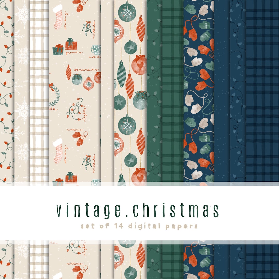 Vintage Christmas Digital Paper { Set of 14 } Digital Scrapbooking ...