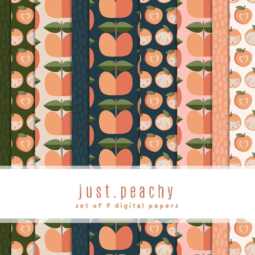 Just Peachy Digital Paper Collection { Set of 9 } in Peach, Navy and ...