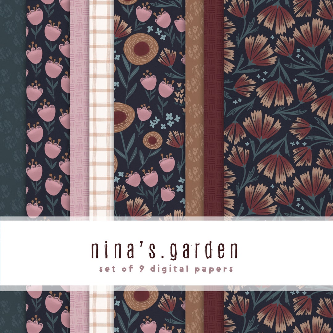 Nina's Garden Digital Paper Collection { Set of 9 } Premium Digital ...