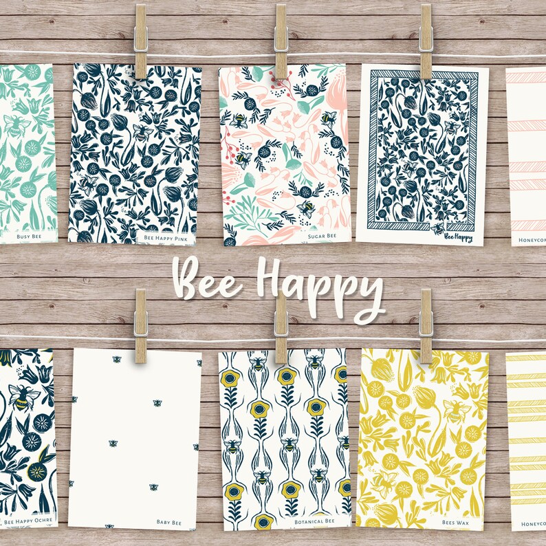 Botanical Bee Prints Digital Paper Collection Set of 12 - Etsy