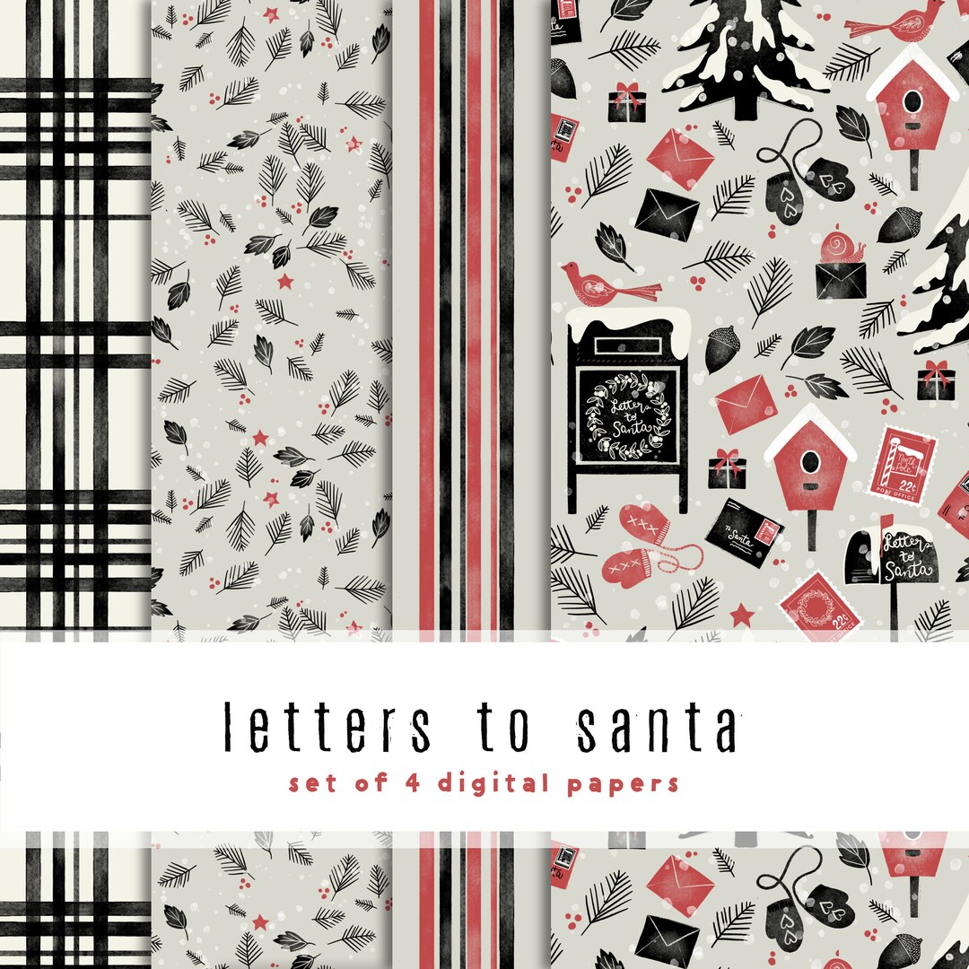 Letters to Santa Digital Paper: Scrapbooking Set (set of 4) Christmas ...