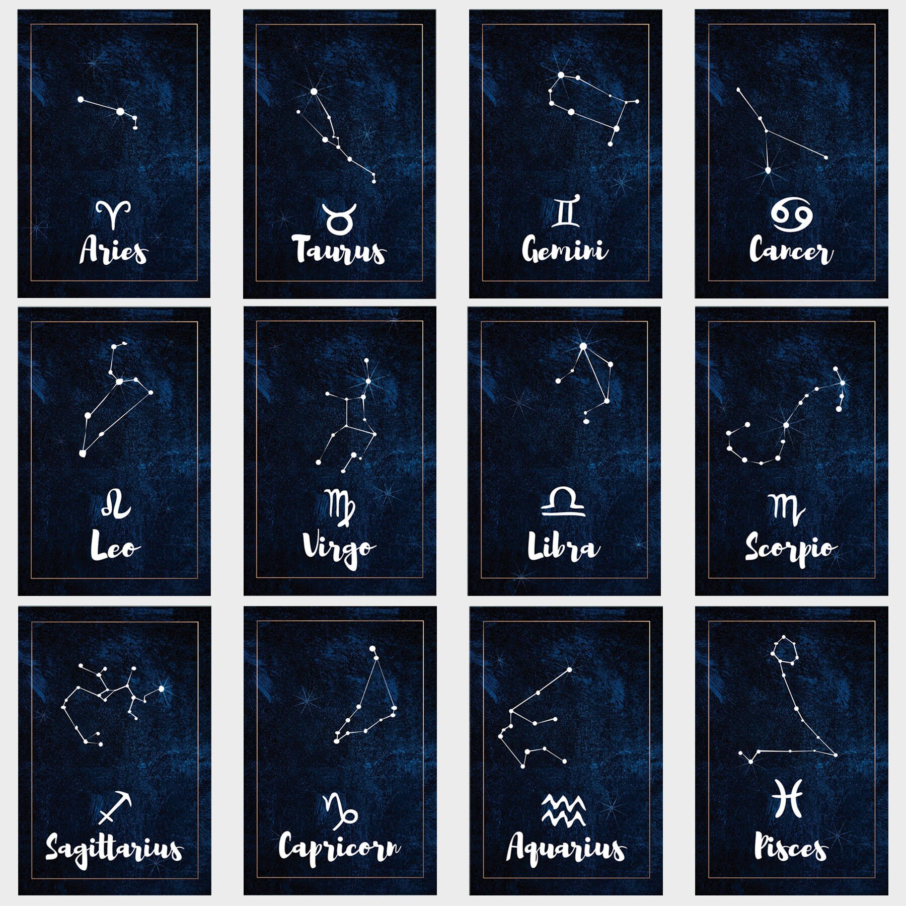 Zodiac Constellation Digital Postcards 4 X 6 Set of 12 in Navy ...