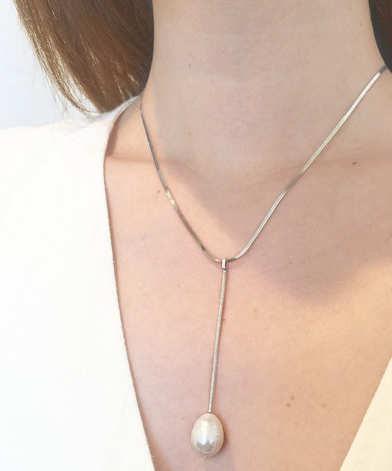Silver Snake Pearl Necklace | Etsy