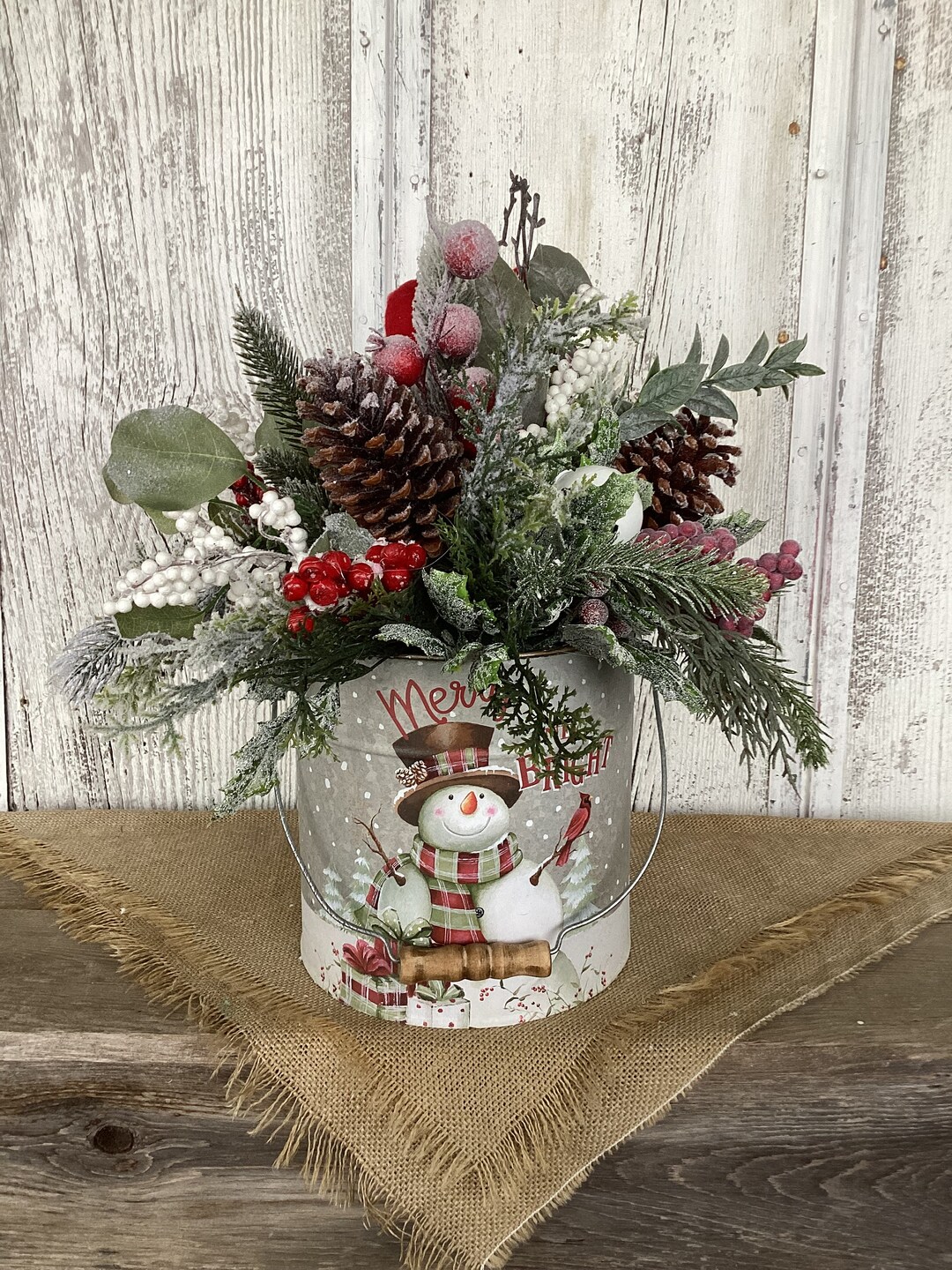 Merry and Bright Winter Snowman Arrangementsnowman Centerpiecesnowman ...