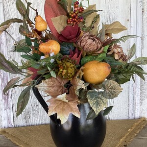 Vintage Pitcher With Fruit Floral Arrangementearth Tone Floral ...