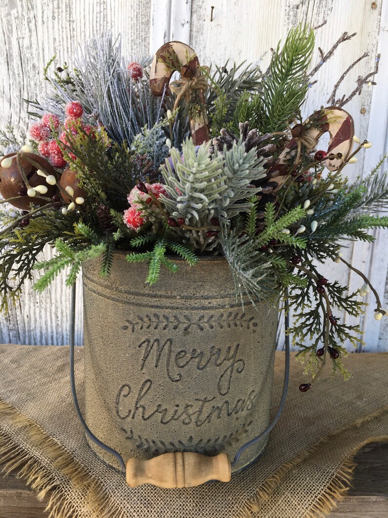 Merry Christmas Galvanized Tin With Candy Canes | Etsy