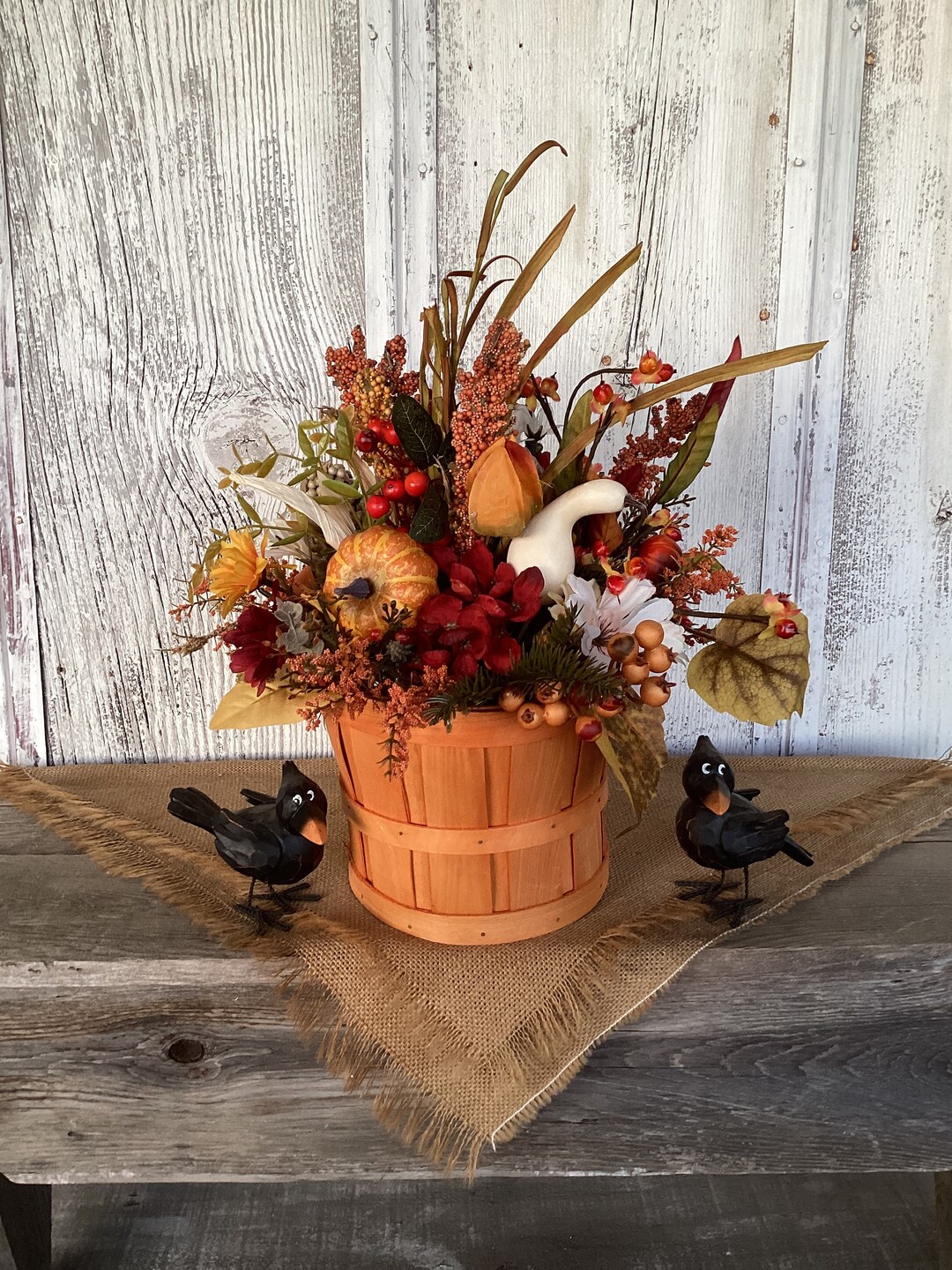 Fall Pumpkin and Floral Arrangement in a Bushel Basket~autumn Pumpkin ...