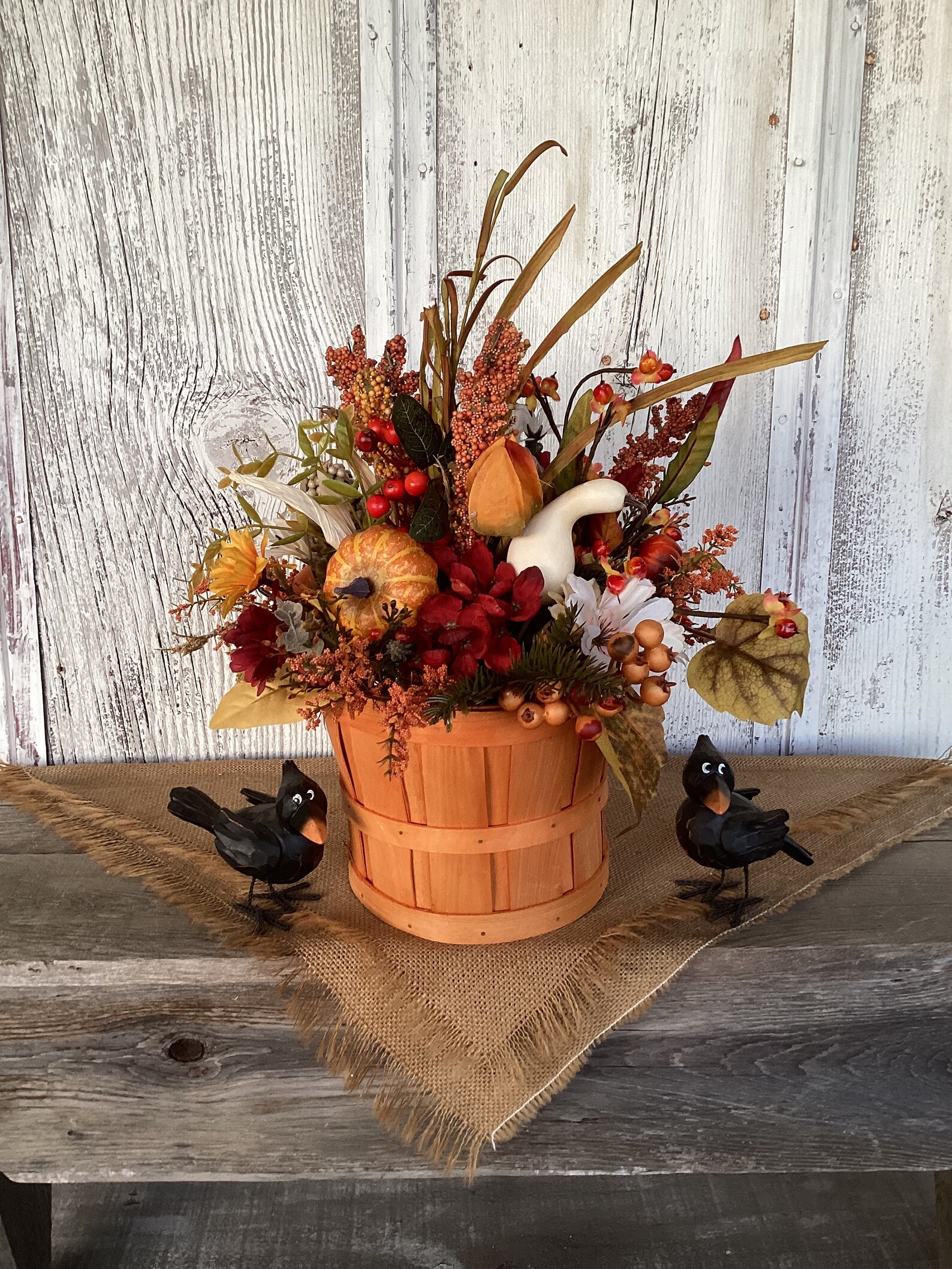 Fall Pumpkin and Floral Arrangement in a Bushel Basketautumn Pumpkin ...