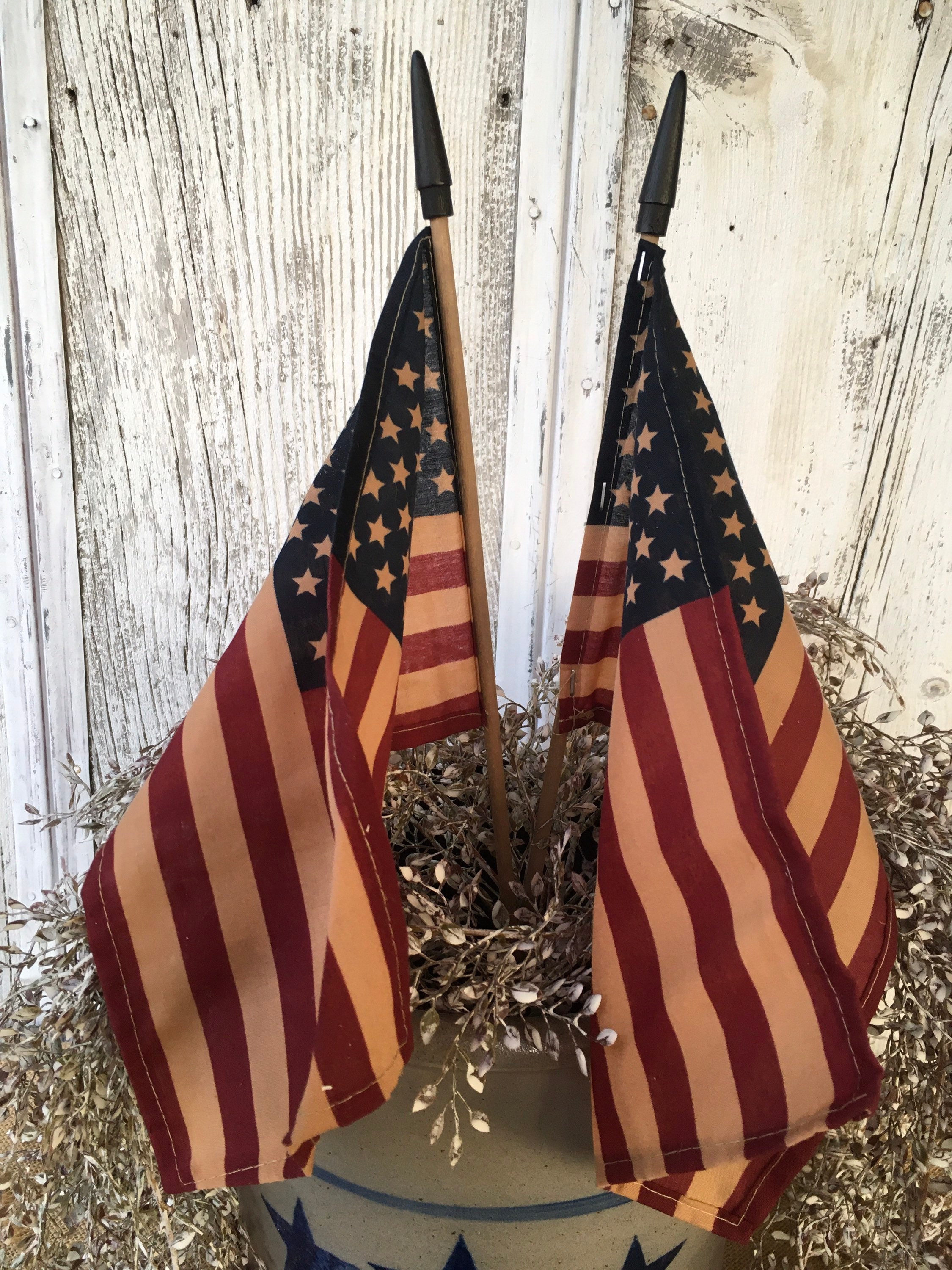 A Pair of Tea Stained American Flagsamericana Flagsforth of - Etsy