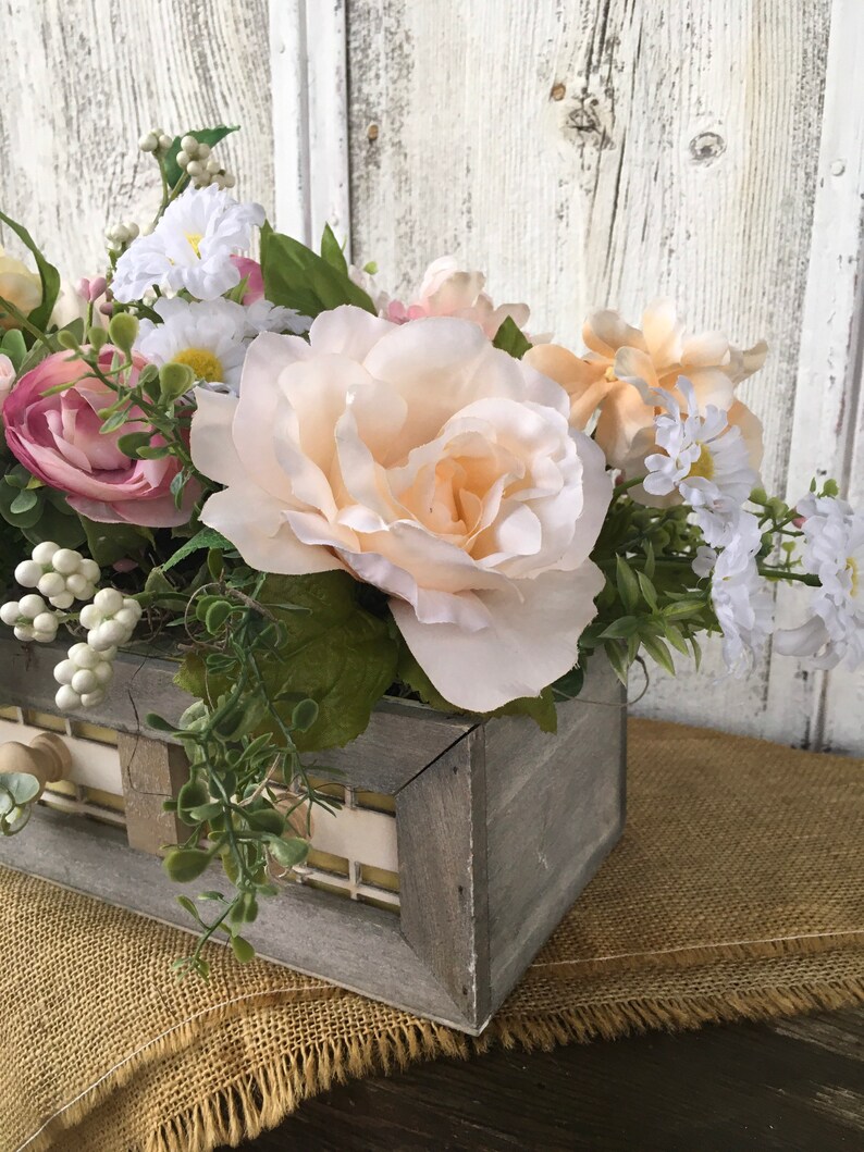 Spring Floral Arrangement in Gray Washed Flower Box Summer | Etsy