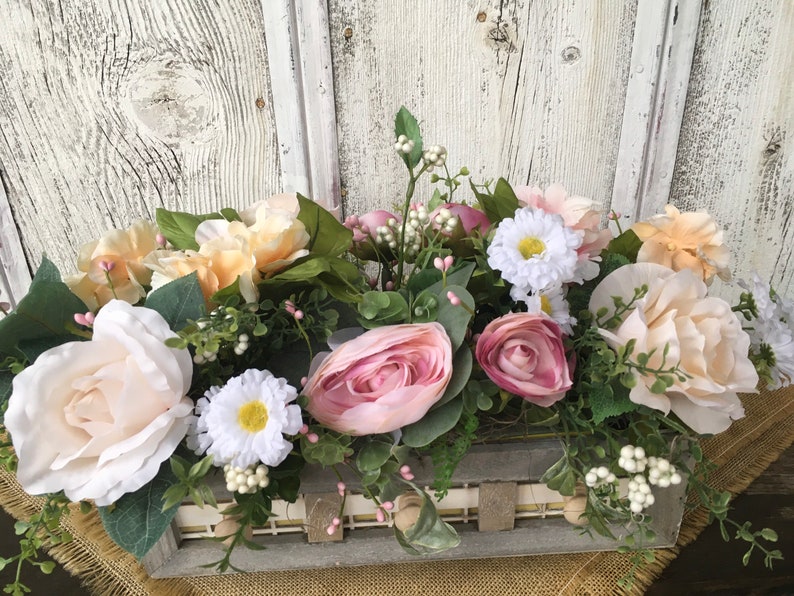 Spring Floral Arrangement in Gray Washed Flower Box Summer - Etsy