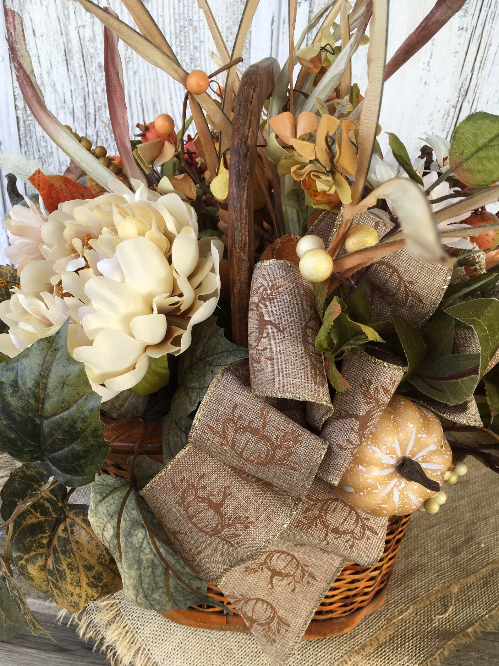 Vintage Basket With Fall Pumpkins and Floralautumn Basket - Etsy