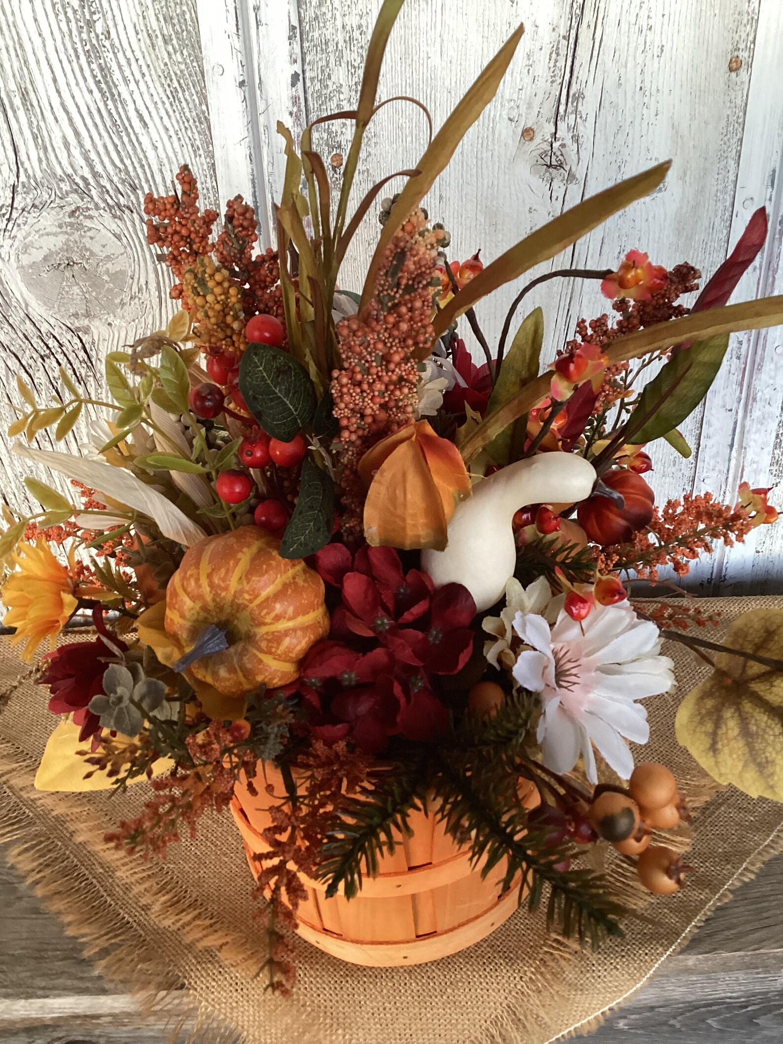 Fall Pumpkin and Floral Arrangement in a Bushel Basketautumn Pumpkin ...