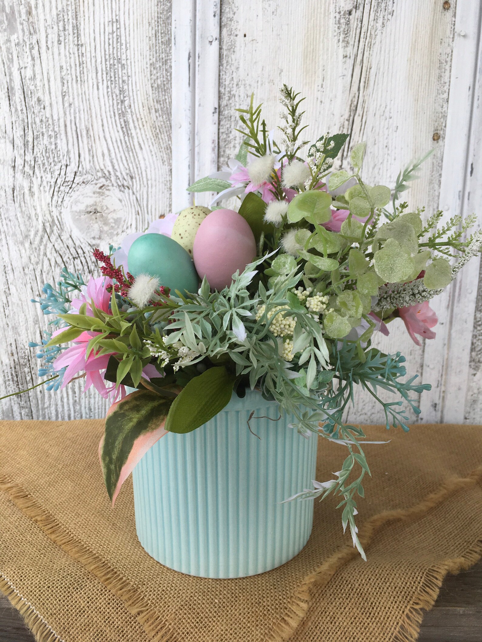Easter Arrangement With Easter Eggs~pastel Spring Centerpiece~teal Blue ...