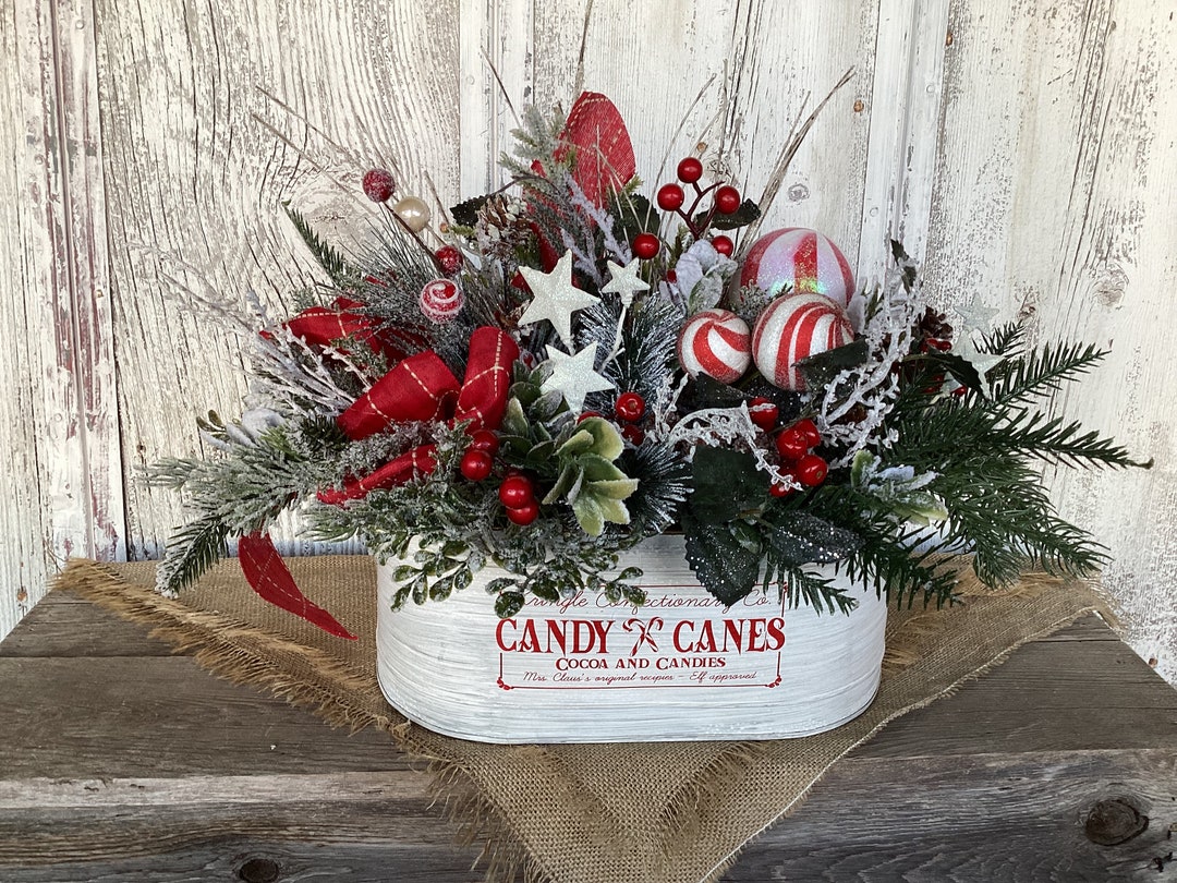 Candy Cane Christmas Arrangementfarmhouse Christmas Table Decorholiday ...