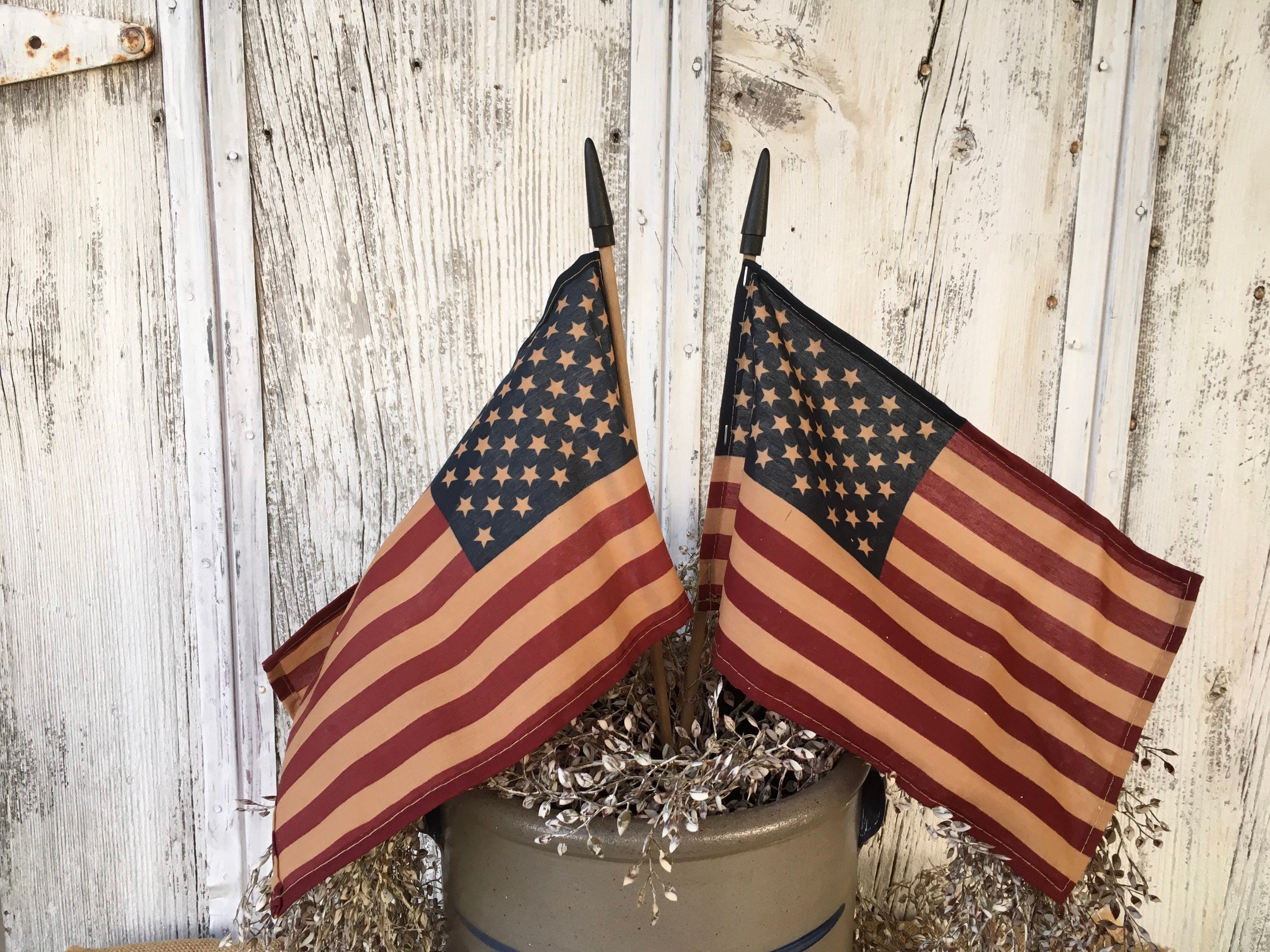 A Pair of Tea Stained American Flagsamericana Flagsforth of - Etsy