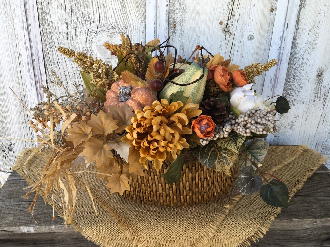 Fall Basket With Pumpkins and Floralautumn Basket ...