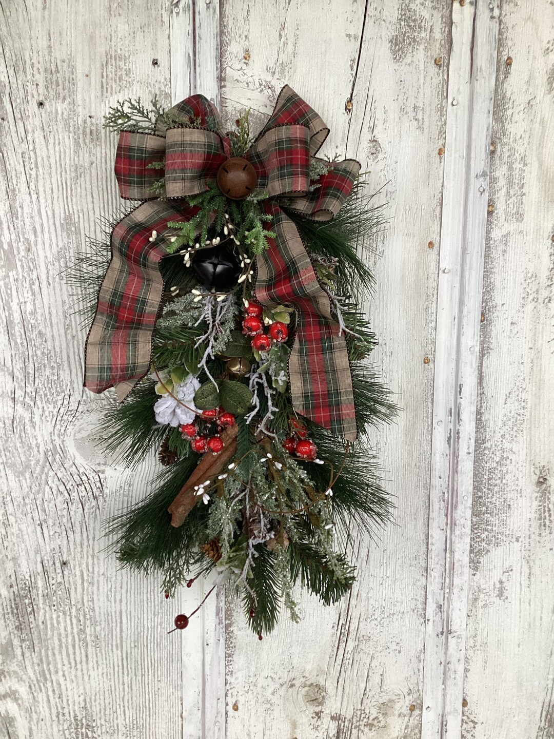 Winter Bell and Berry Door Decor~holiday Berries and Pine Cone Door ...