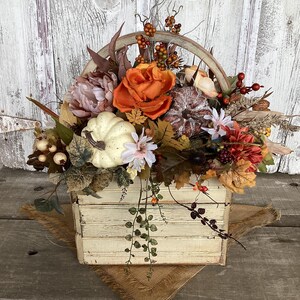 Vintage Harvest Wood Basket With Fall Pumpkins and - Etsy