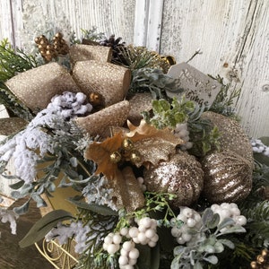 Gold Christmas Sleigh Centerpiece: Winter Pine & Ornaments Decor - Etsy