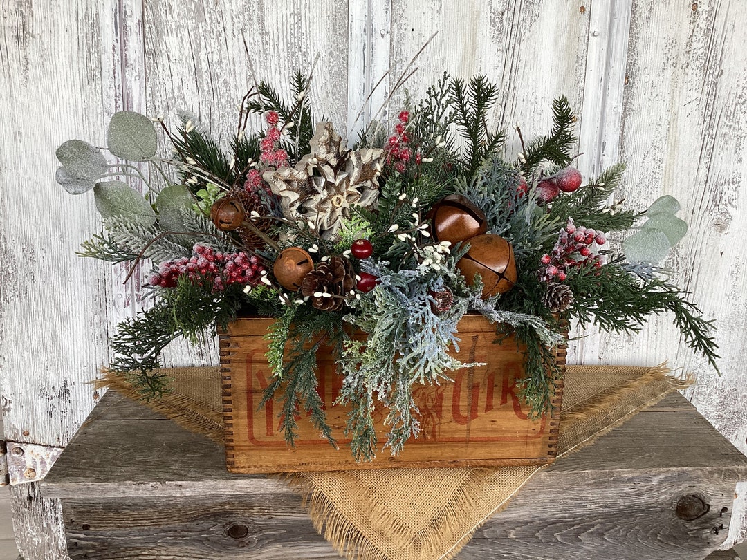 Antique Wood Crate Winter Arrangementprimitive Holiday Bell - Etsy