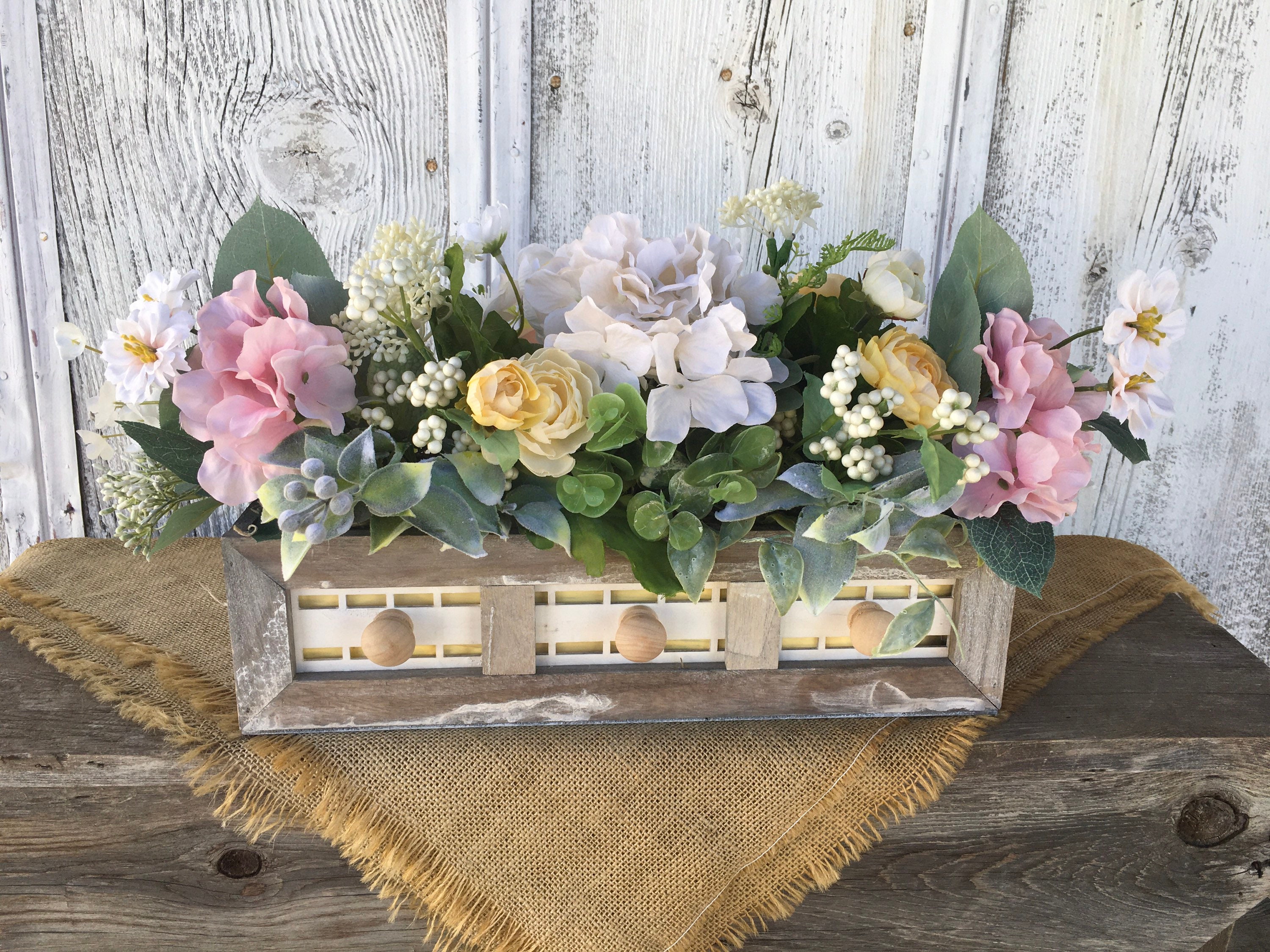 Spring Floral Arrangement in Gray Washed Flower Box Summer | Etsy