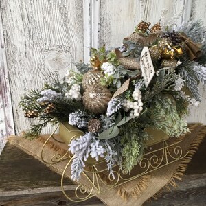 Gold Christmas Sleigh Centerpiece: Winter Pine & Ornaments Decor - Etsy