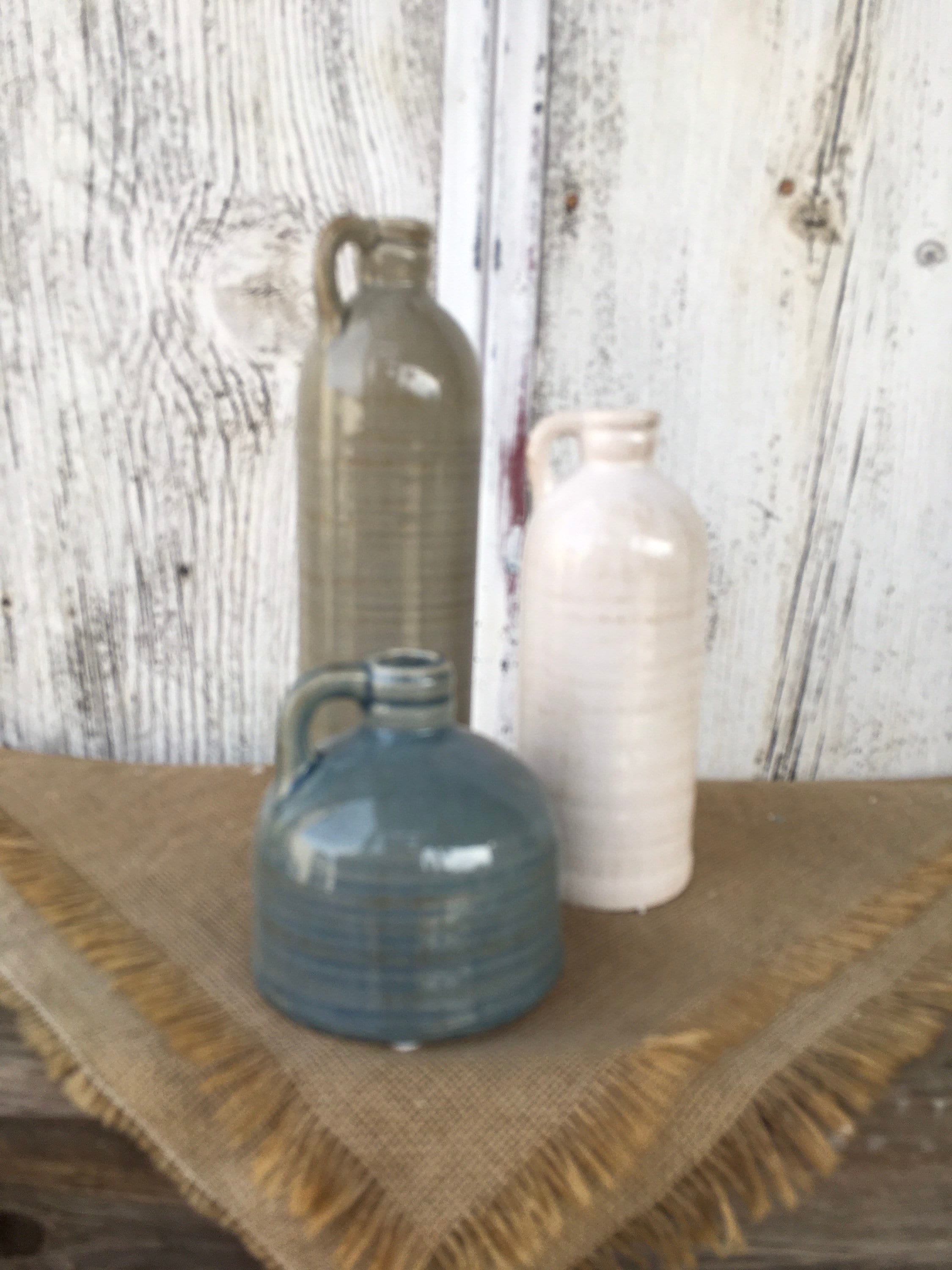 Set of Three Jugs in Green Teal and Cream Tonesneutral - Etsy