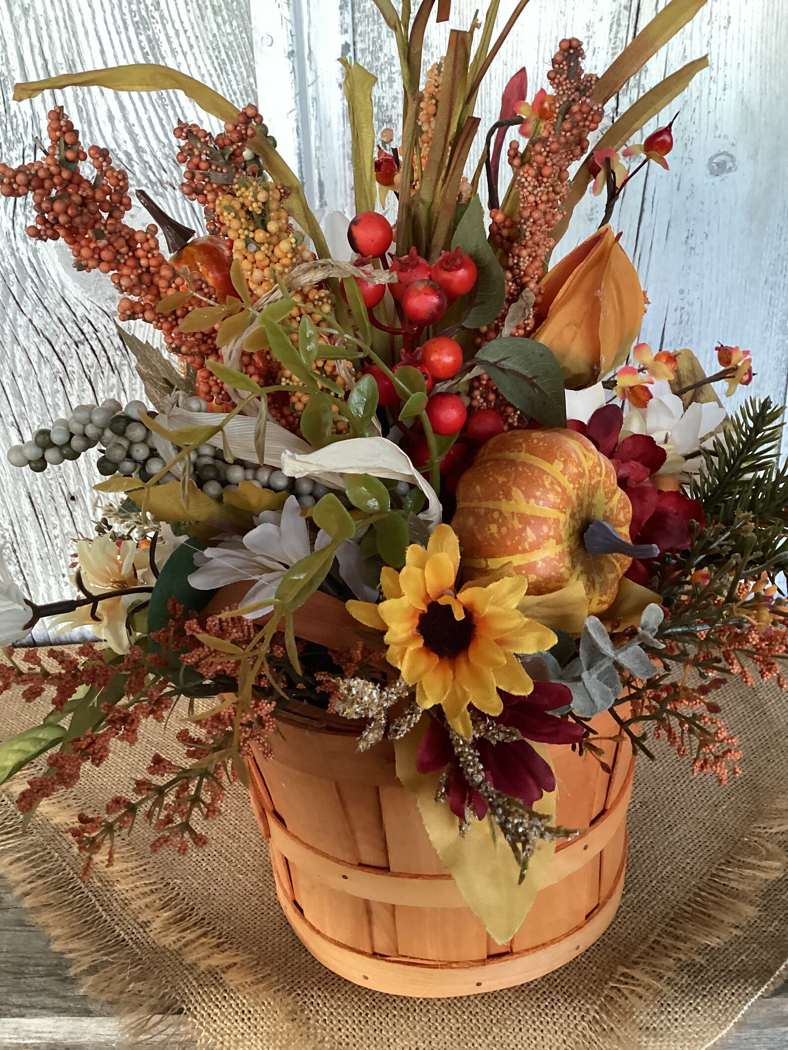Fall Pumpkin and Floral Arrangement in a Bushel Basketautumn Pumpkin ...