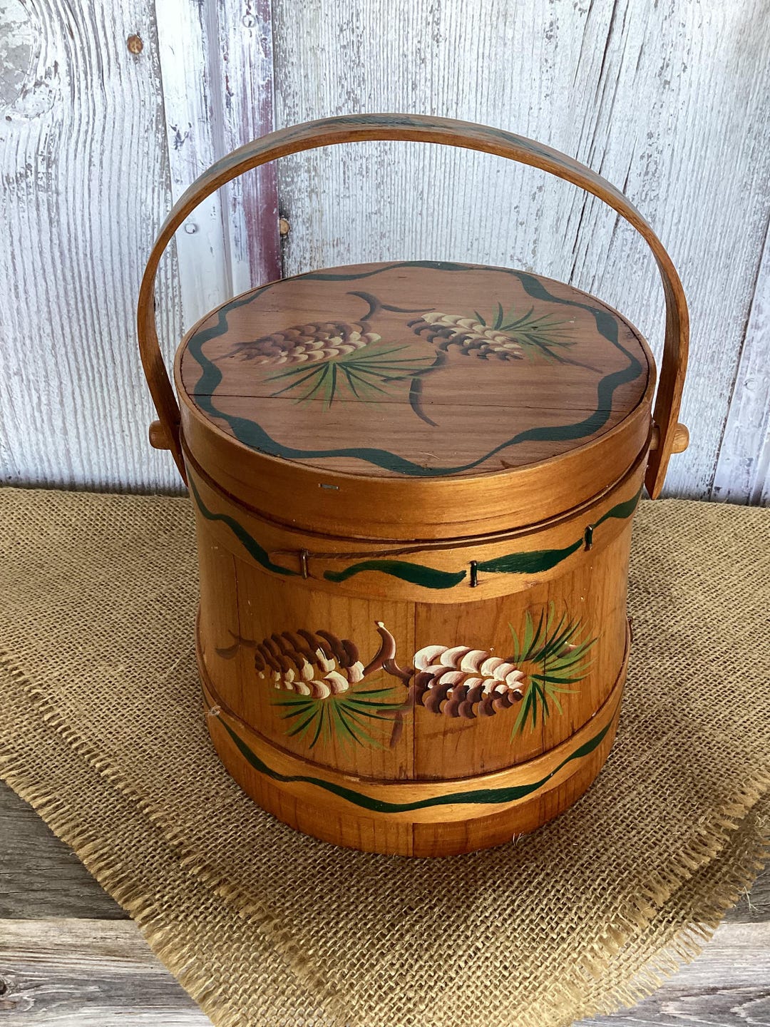 Vintage Sugar Bucket With Pine Cones~antique Sugar Bucket~primitive ...