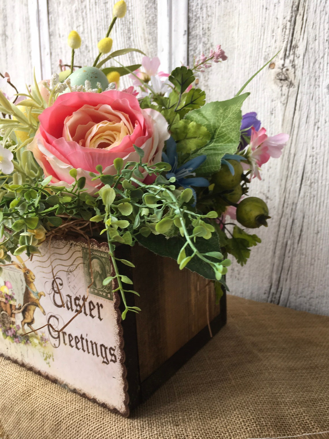 Easter Greetings Vintage Post Card Floral Arrangement Easter | Etsy