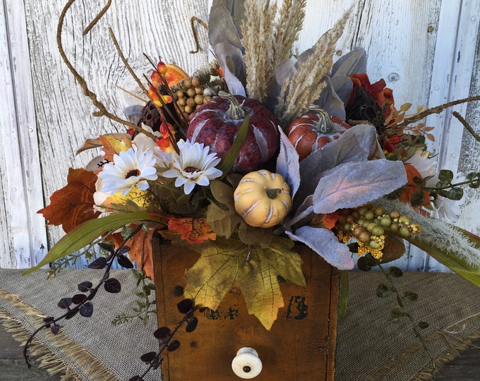 Vintage Wood Drawer With Fall Pumpkins and Floral~antique Drawer ...