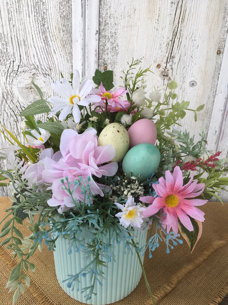 Easter Arrangement With Easter Eggs~pastel Spring Centerpiece~teal Blue ...