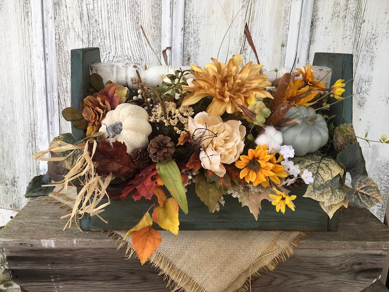 Vintage Spindle Fall Pumpkin and Floral Arrangement Flower | Etsy