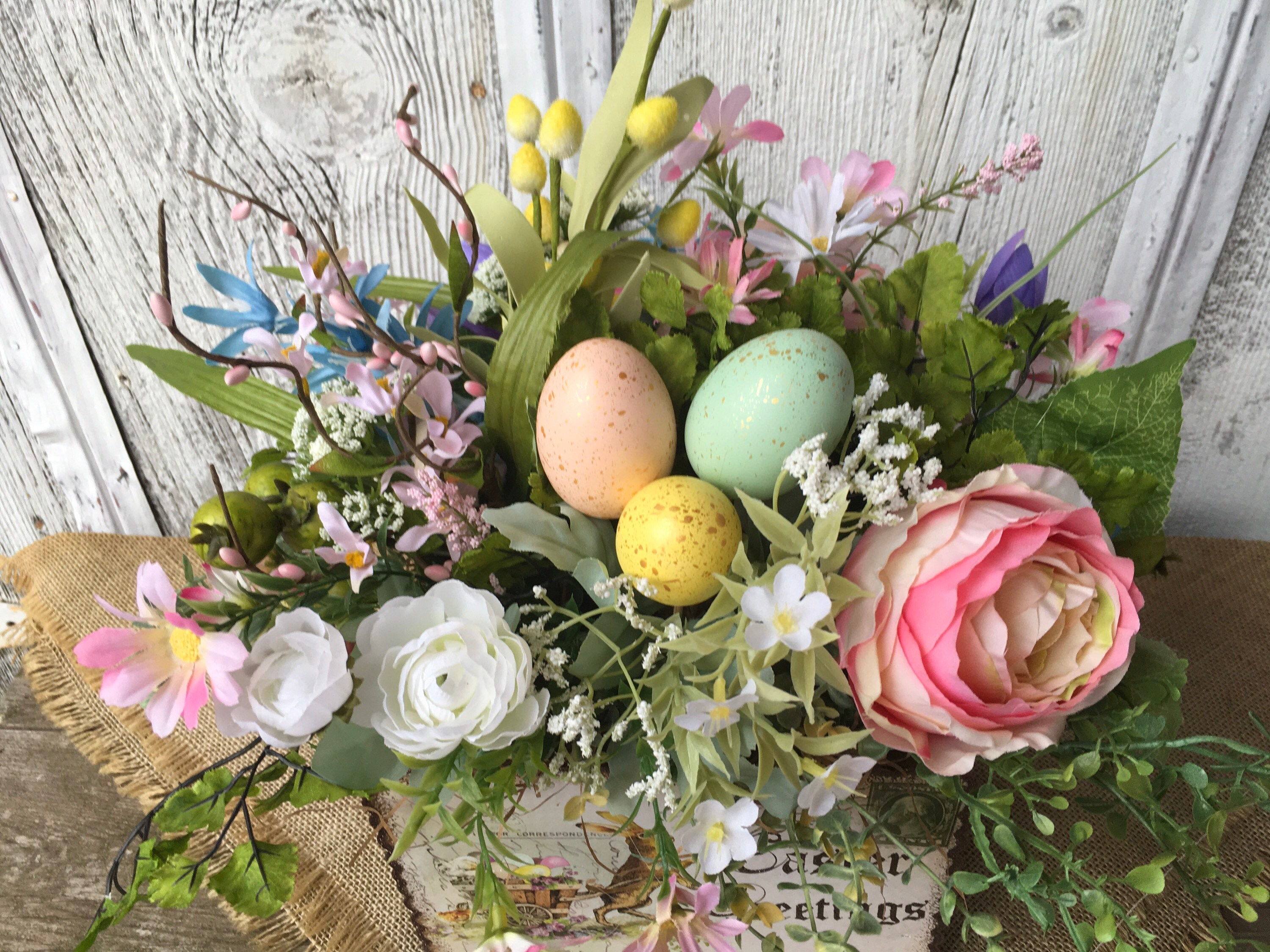 Easter Greetings Vintage Post Card Floral Arrangement Easter | Etsy