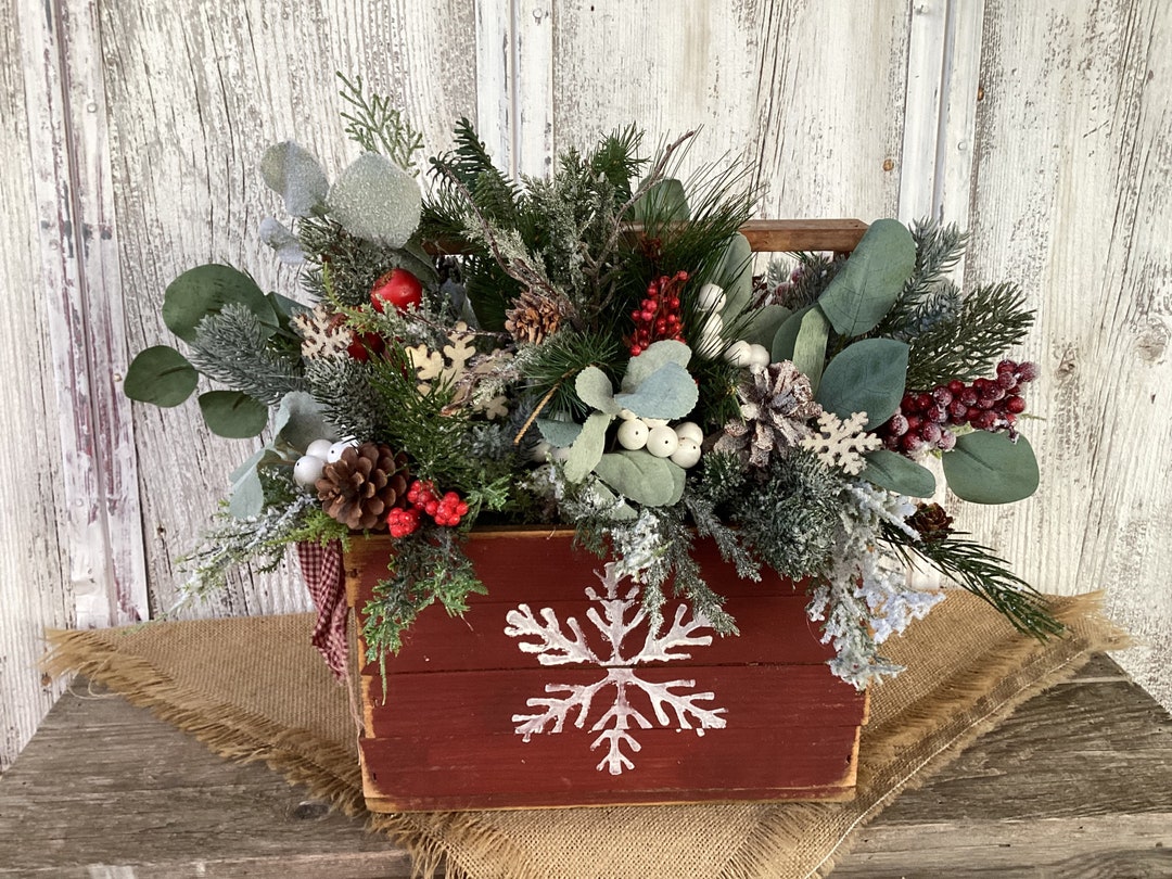 Winter Snowflake Arrangement in Tote~primitive Holiday Decor~rustic ...