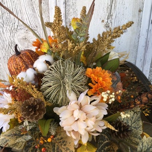 Vintage Tin Colander Pumpkin and Floral Arrangement~farmhouse Floral ...