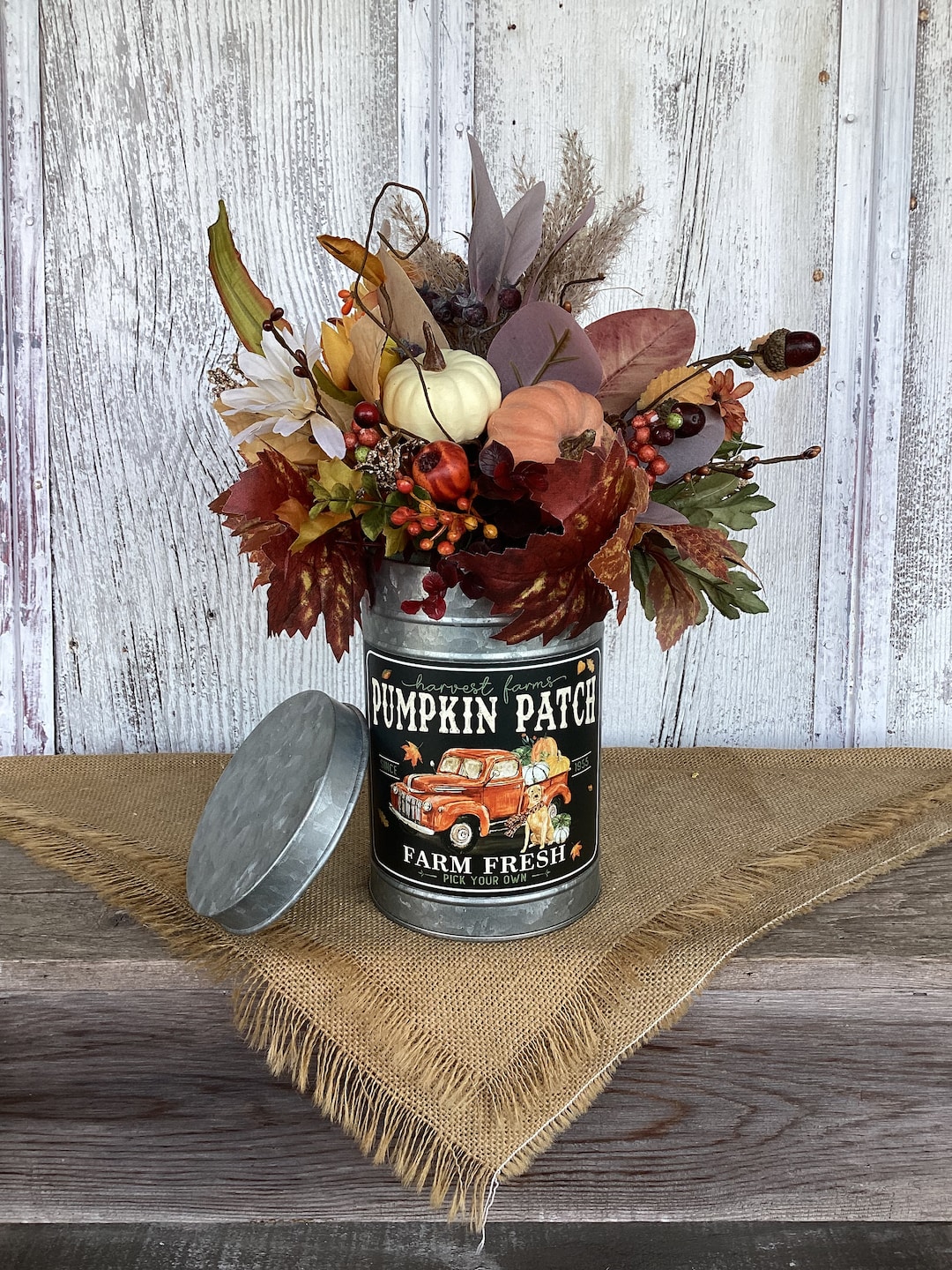 Galvanized Tin Pumpkin Patch Autumn Arrangement~vintage Truck With ...