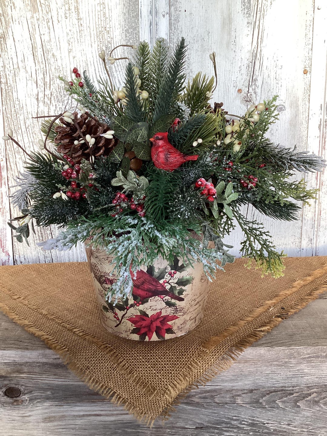 A Cardinal Tin Christmas Arrangement~nostalgic Christmas Cardinal ...
