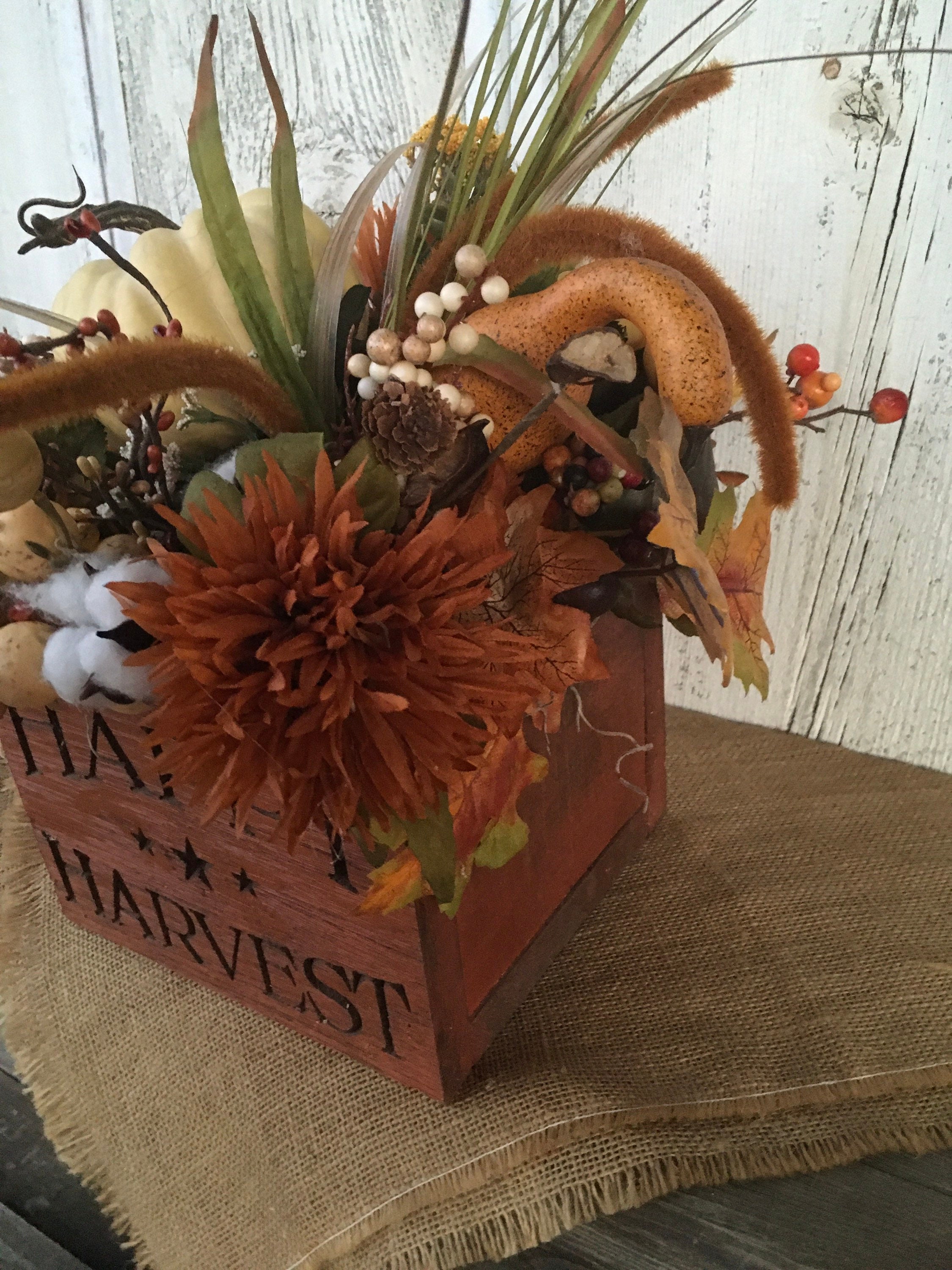 Happy Harvest Crow and Floral Arrangement in Wood Box With - Etsy