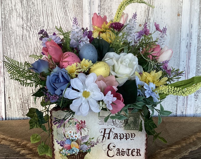 Happy Easter Vintage Post Card Arrangement~easter Centerpiece~spring ...