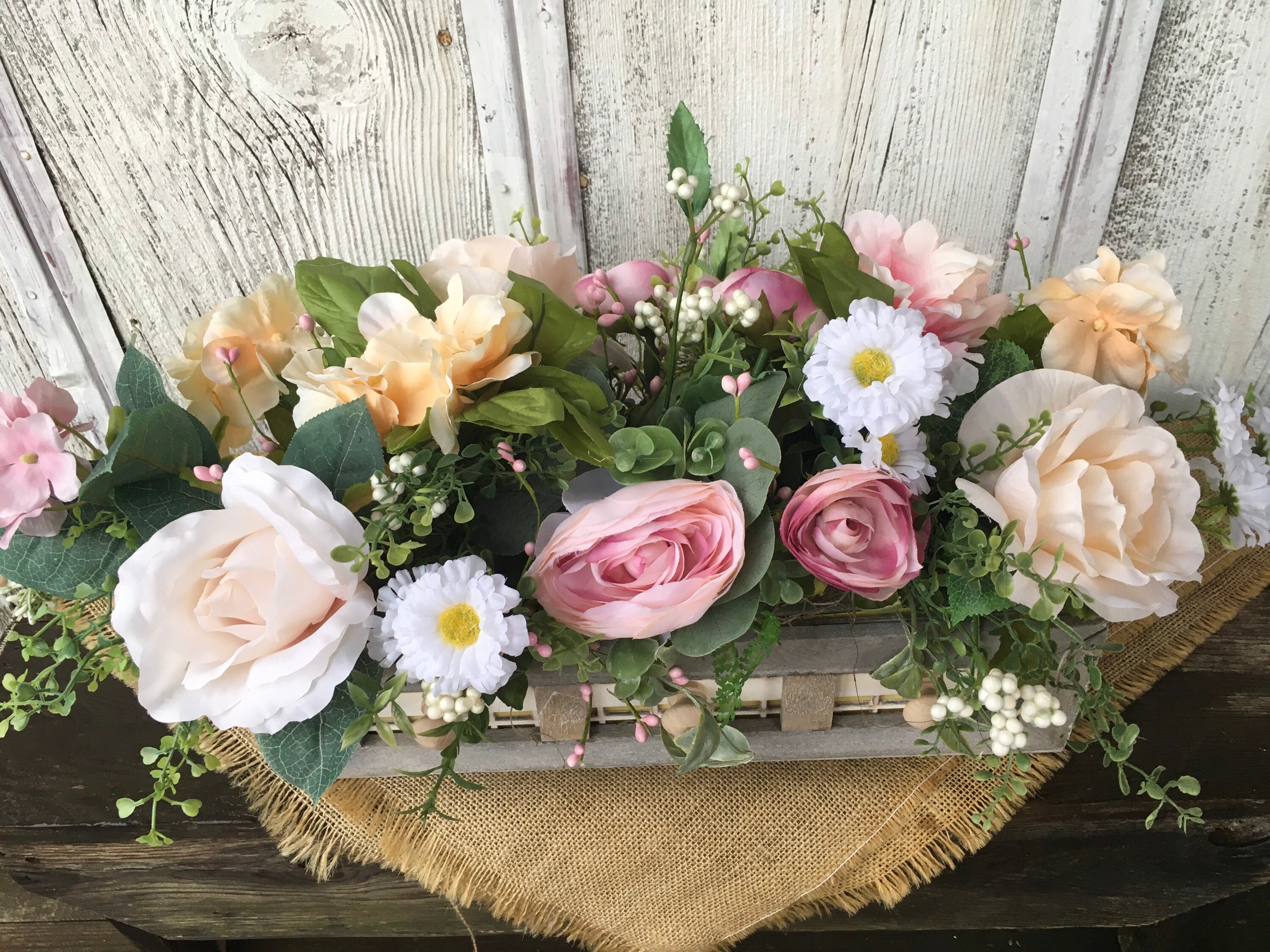 Spring Floral Arrangement in Gray Washed Flower Box Summer | Etsy