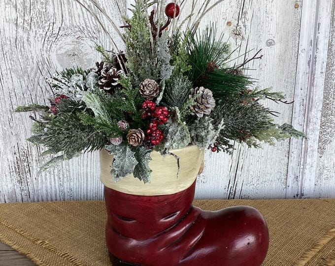 Red Santa Boot Christmas Arrangement~holiday Red Boot Centerpiece~red ...